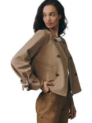 Maeve Double-breasted Crop Trench Coat - Khaki