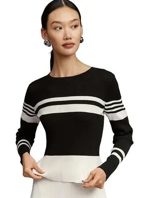 Maeve Striped Long-sleeve Crew-neck Sweater - Black & White Pattern