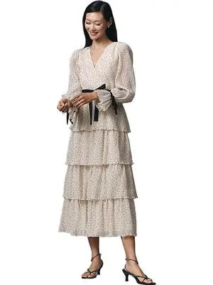 AROSE STUDIO Long-sleeve Tiered Midi Dress - Cream