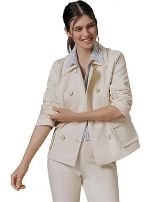 Maeve Double-breasted Knit Blazer Jacket - Lemon Icing