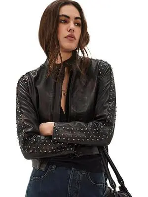 UNDERSTATED LEATHER Studded Racer Jacket