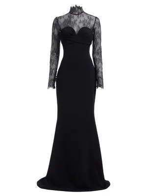 Elie Saab Long-sleeve Cady-lace Gown - Black