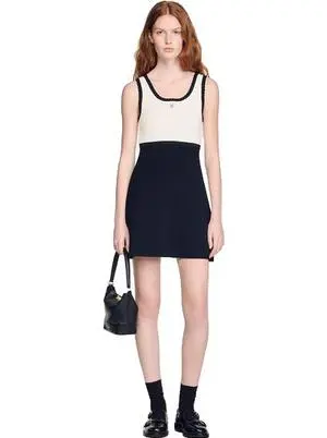 Sandro Two-tone Knit Mini Dress With Straps - Black