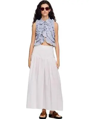 Sandro Maxi Poplin Skirt With Ties - White