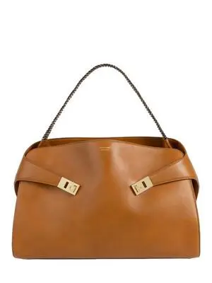FERRAGAMO Hug Soft Bicolor Shoulder Bag - Natural