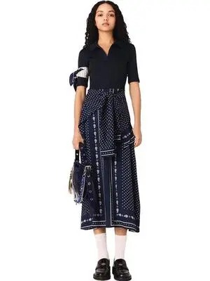 Maje Patterned Mixed-material Maxi Dress - Navy