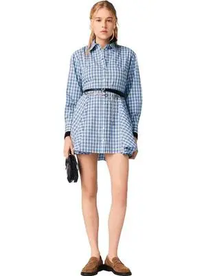 Maje Rhinestone Embellished Gingham Shirt Dress - Blue