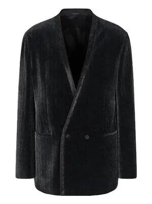 Giorgio Armani Double-breasted Chevron Print Velvet Jacket - Black