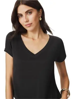 Splendid Lila Climate Beneficial Verified Cotton V-neck Tee - Black