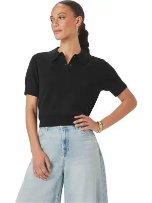 Splendid Christa Polo Short Sleeve Sweater - Black