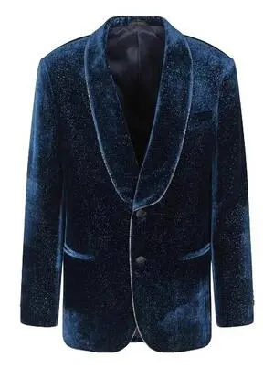 Giorgio Armani Giorgios Single-breasted Tuxedo Jacket In A Glitter Print Velvet - Blue