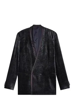 Giorgio Armani Double-breasted Micro Devoré Velvet Tuxedo Jacket - Blue