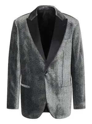 Giorgio Armani Giorgios Single-breasted Tuxedo Jacket In Micro Devoré Velvet - Black