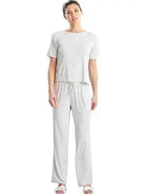 Natori Feathers Essentials Lenzing Ecovero Viscose Crew Neck PJ Set Gray
