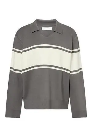 SAMSOE SAMSOE Saanne Striped Knitted Polo Top - Gunmetal Wide