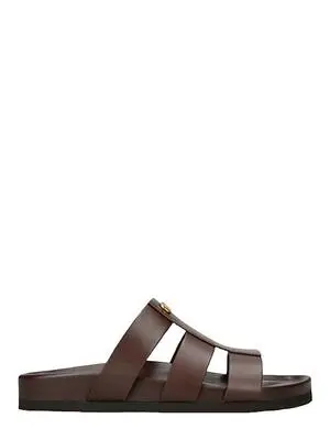 Valentino Garavani Studshield Vlogo Leather Flat Sandals - Dark Brown