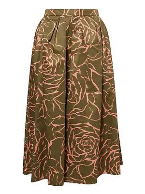 Dries Van Noten Printed Pleated Midi Skirt - Khaki