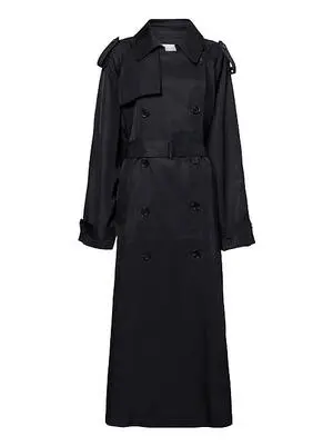 THE FRANKIE SHOP Draped Woven Trench Coat - Black