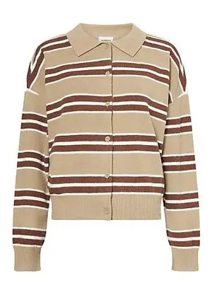 ADANOLA Collared Striped Knitted Cardigan - Pistachio Stripe