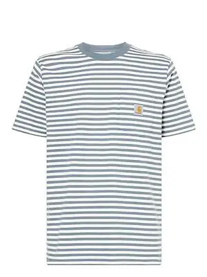 Carhartt Work In Progress Ezra Patch-pocket Cotton T-shirt - Ezra Stripe Blue / Wax