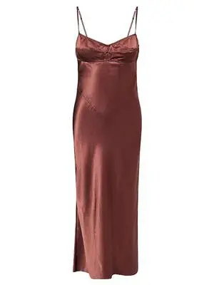 Anna October Waterlily Scoop-back Satin Midi Dress - Brown