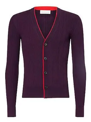 Dries Van Noten Rib-knit Merino Wool Cardigan - Dark Purple