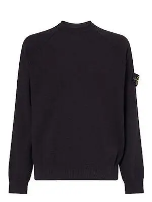 Stone Island Brand-patch Crew-neck Cotton Knit Jumper - Navy Blue