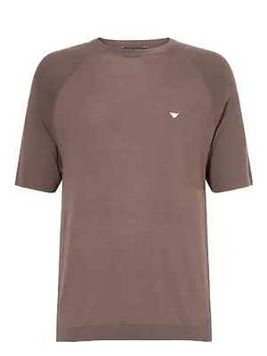 Emporio Armani Logo-embroidered Crew-neck Knitted Top - Major Brown