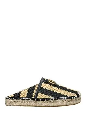 Valentino Garavani Vlogo Raffia Espadrille Mules - Blk/beige