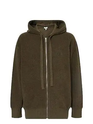 Loewe Embroidered-emblem Zip-up Wool Hoody - Khaki Green