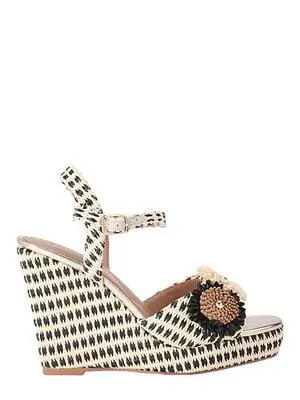 Carvela Sorrento Flower Raffia Wedge Sandals - Blk/beige