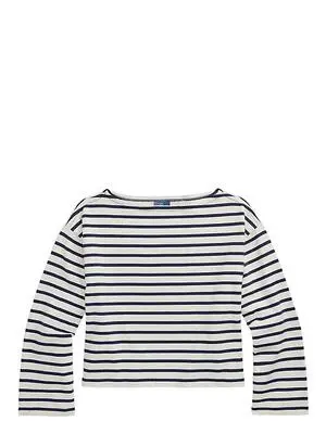 Polo Ralph Lauren Striped Relaxed-fit Cotton-jersey Top - Refined Navy/dkwsh White