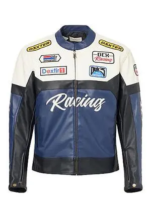DUKE + DEXTER Dr. Moto Racing Regular-fit Faux-leather Jacket - Navy