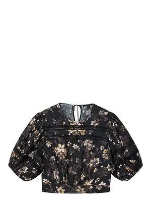 ALLSAINTS Peony Cropped Woven Blouse - Vine Black