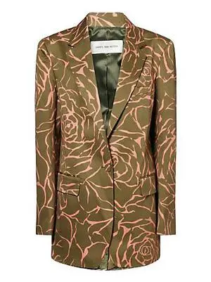 Dries Van Noten Notch-lapels Printed Cotton Blazer - Khaki