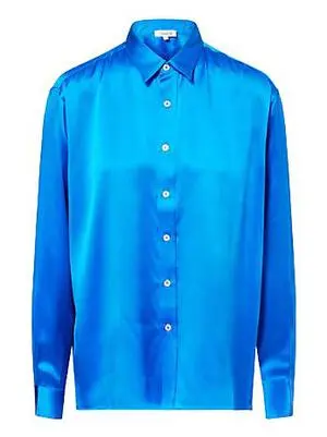 ZANKOV Long-sleeved Silk Shirt - Cobalt