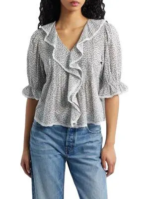 Madewell Ruffled Puff Sleeve Top - Lighthouse