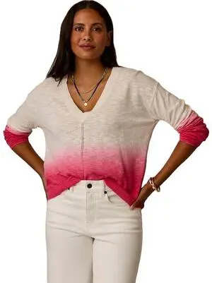 Carve Designs Pointelle Stitch V-neck Sweater - Watermelon Dip Dye