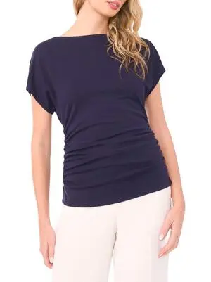Halogen Shirred Dolman Short Sleeve Ponte Top - Classic Navy