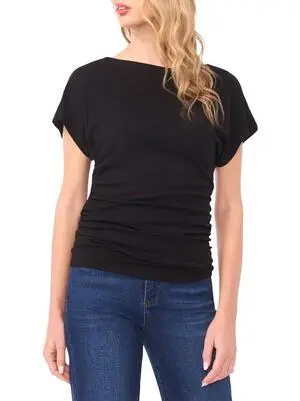 Halogen Shirred Dolman Short Sleeve Ponte Top - Rich Black