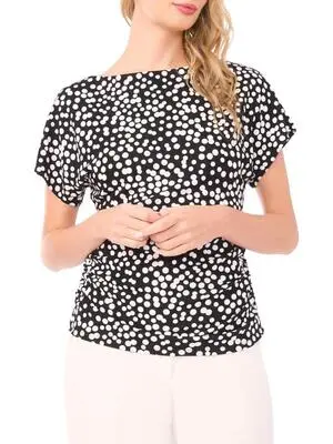Halogen Shirred Dolman Short Sleeve Ponte Top - Rich Black