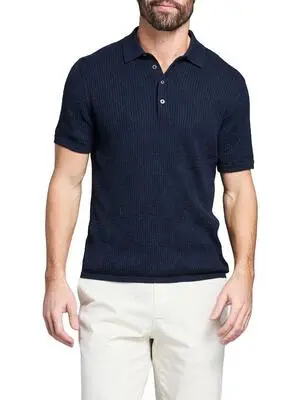 Billy Reid Diamond Stitch Polo Sweater - Carbon Blue