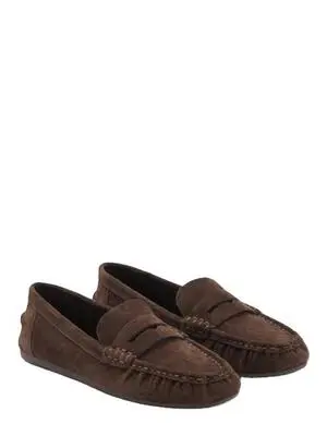 Mango Suede Penny Loafer - Chocolate
