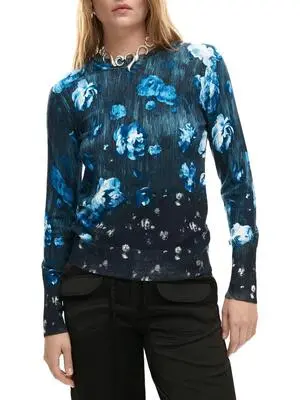 Desigual Floral Fine Gauge Crewneck Sweater - Black/blue