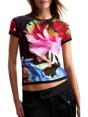 Desigual Flower Graphic T-shirt - Black Multi/floral Print