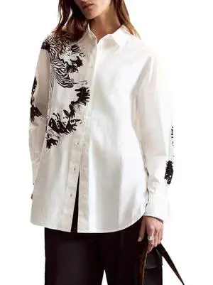 Desigual Oversized Cotton Poplin Button-up Shirt - White