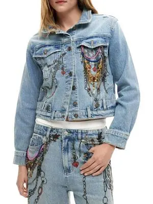 Desigual Embellished Denim Trucker Jacket - Medium Blue