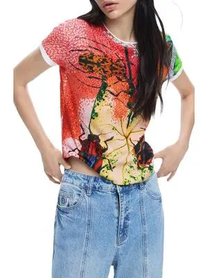 Desigual Beetle Cotton Graphic T-shirt - Red Multi