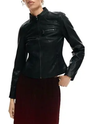 Desigual Faux Leather Moto Jacket - Black
