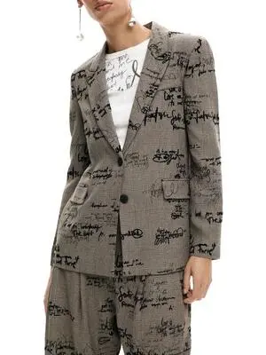 Desigual Lettering Print Houndstooth Blazer - Black Multi
